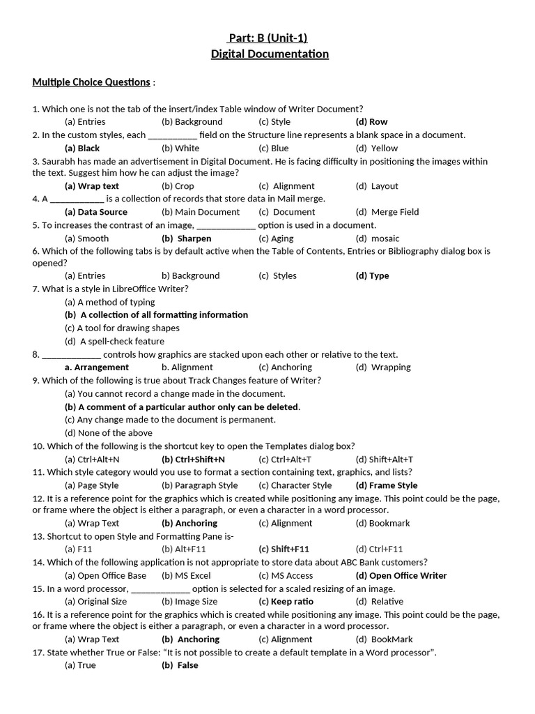Part-B (Unit-1) MCQ | PDF