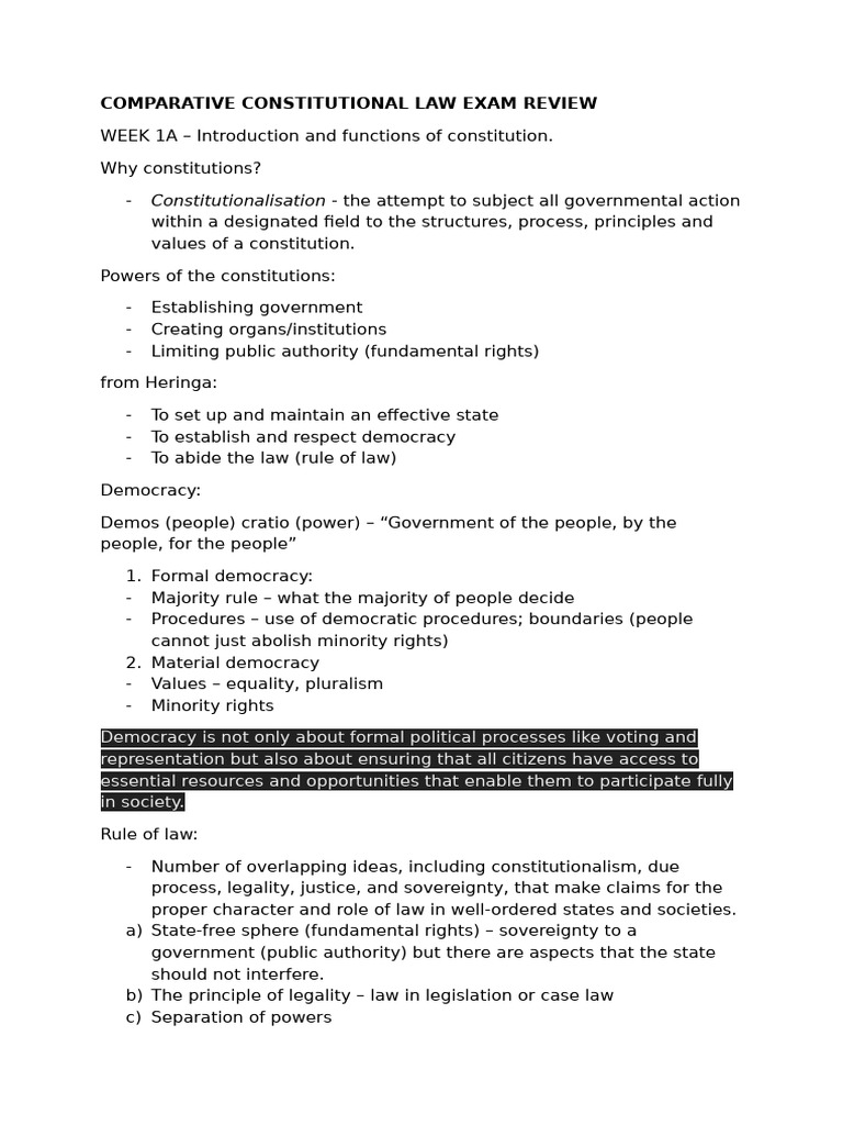 Comparative Constitutional Law Exam Review | PDF