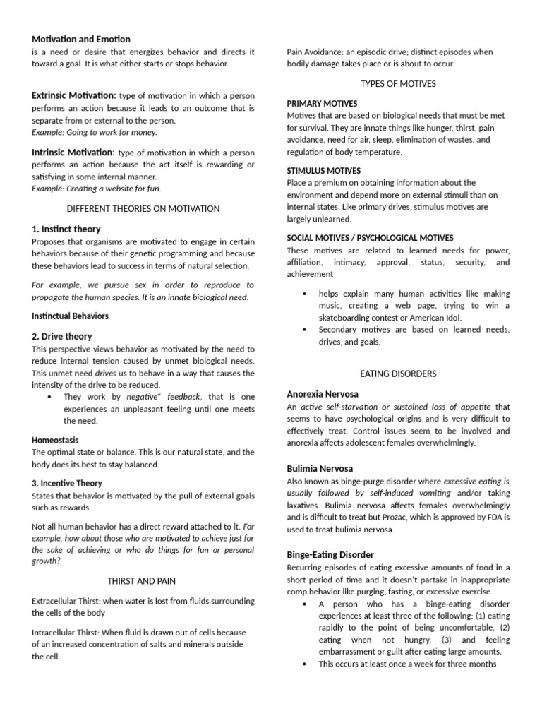 Motivation and Emotion HANDOUTS | PDF
