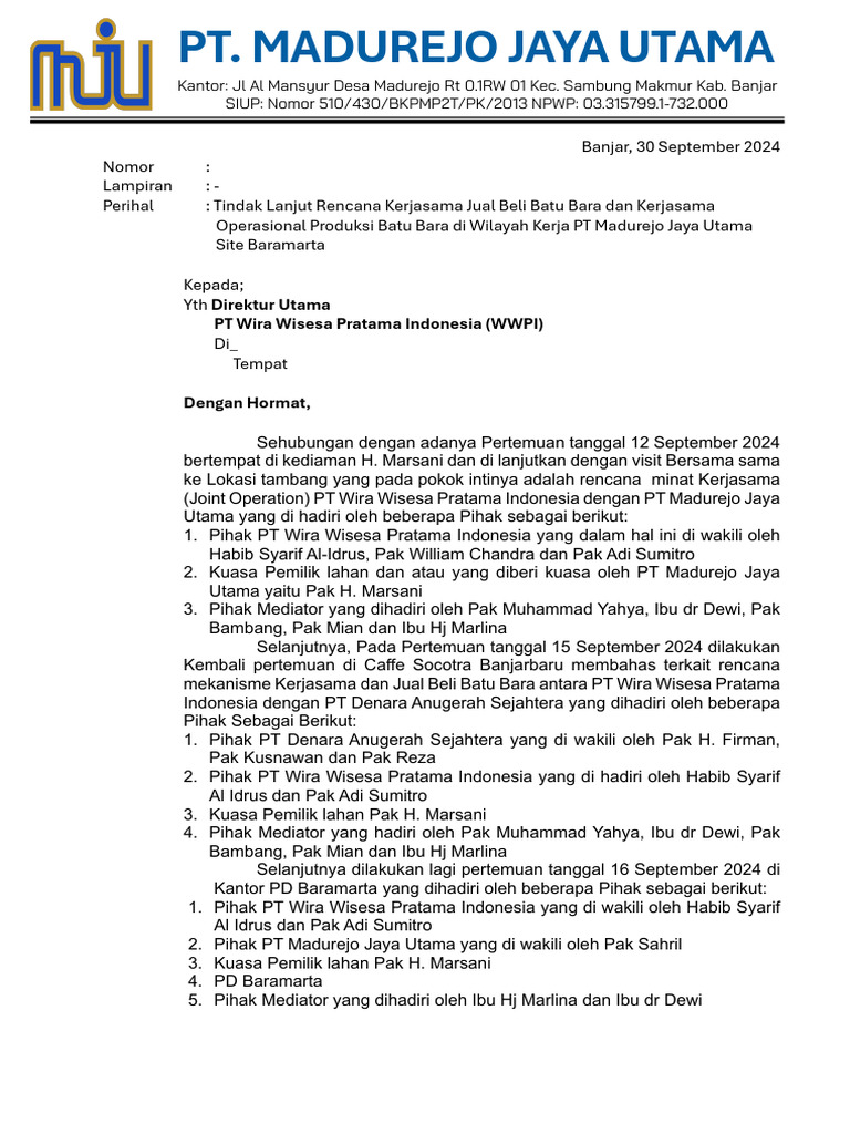 Draft Surat Undangan MJU | PDF