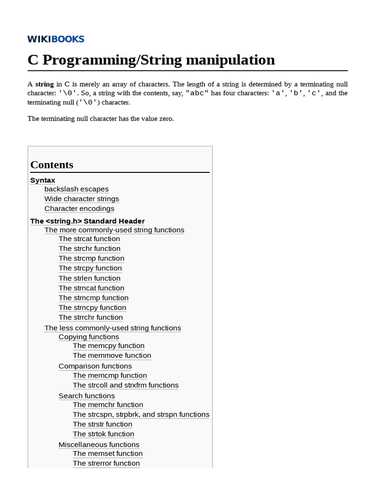String Manipulation in C | PDF