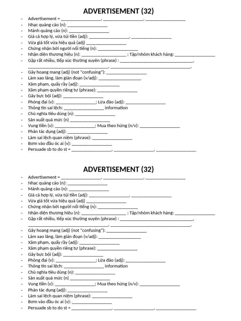 Test Advertisement Vocabulary | PDF