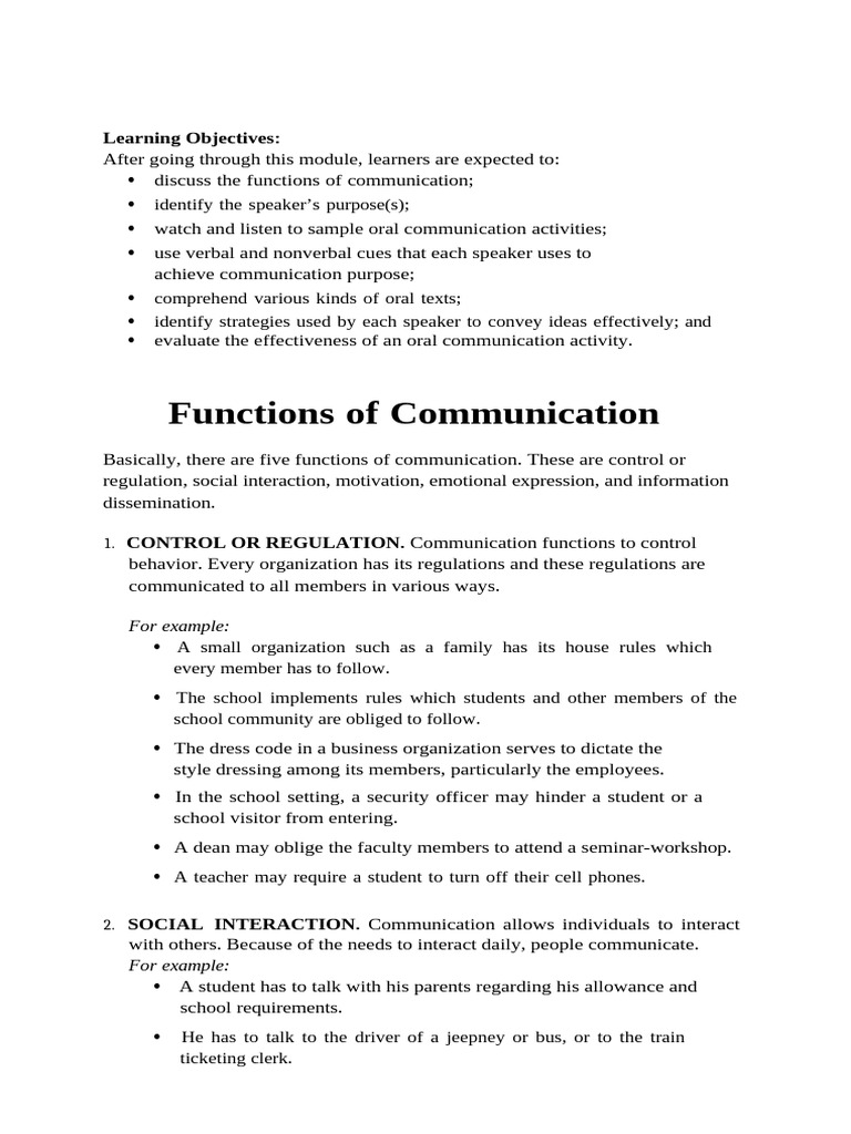 Functions of Communication Lesson Six Oral Communication | PDF Functions of Communication Lesson Six Oral Communication | PDF