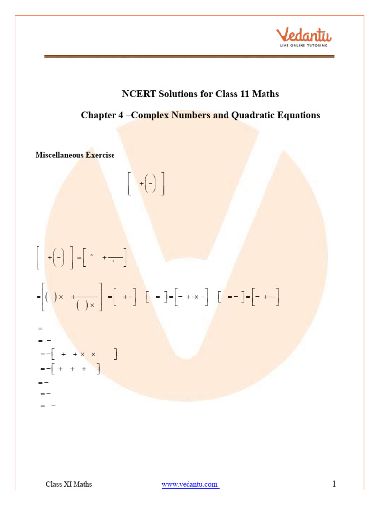 NCERT Solutions For Class 11 Maths Miscellaneous Exercise Chapter 4 Complex Number and Quadratic ...
