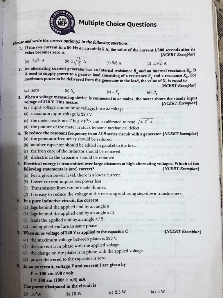 Multiple Choice Questions: Option(s) Following Questions | PDF