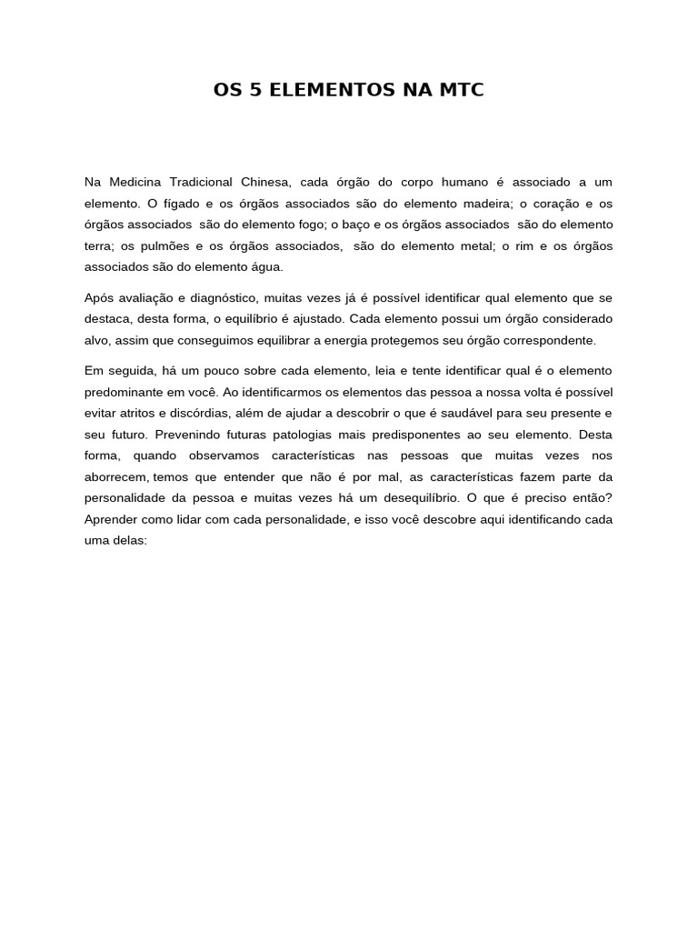 Os 5 Elementos Na MTC | PDF