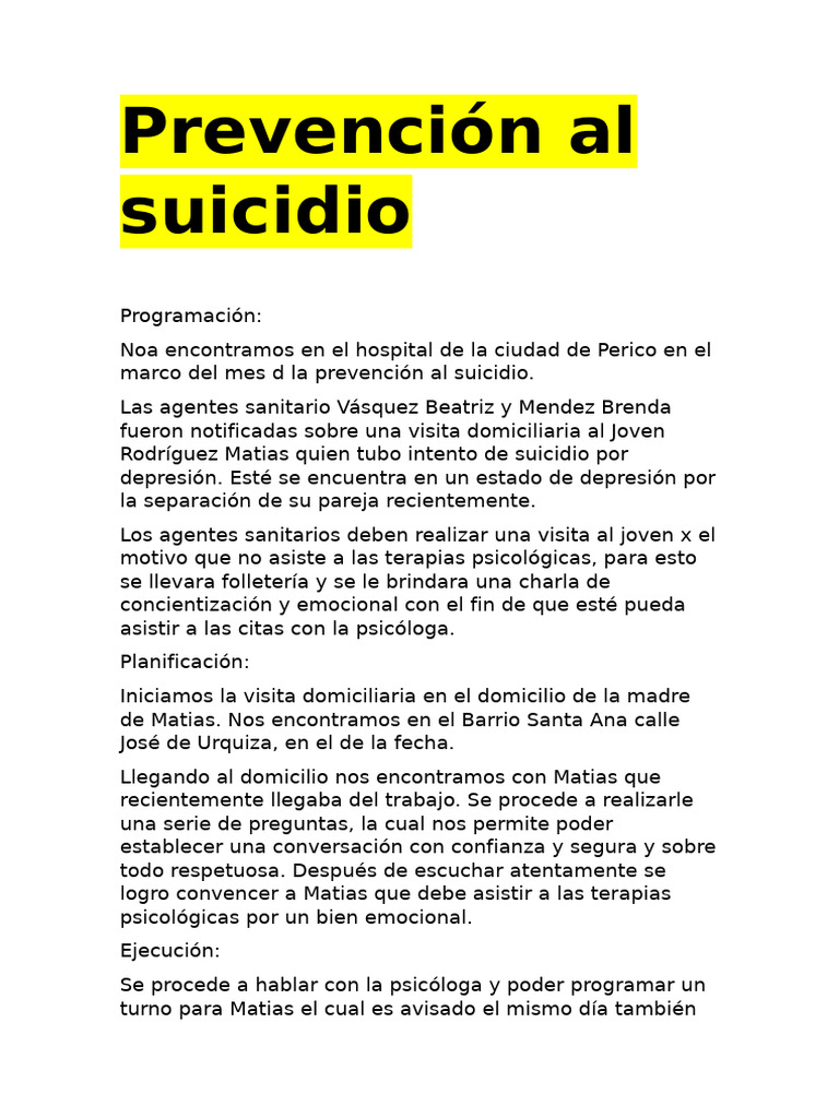 Prevención Al Suicidio | PDF