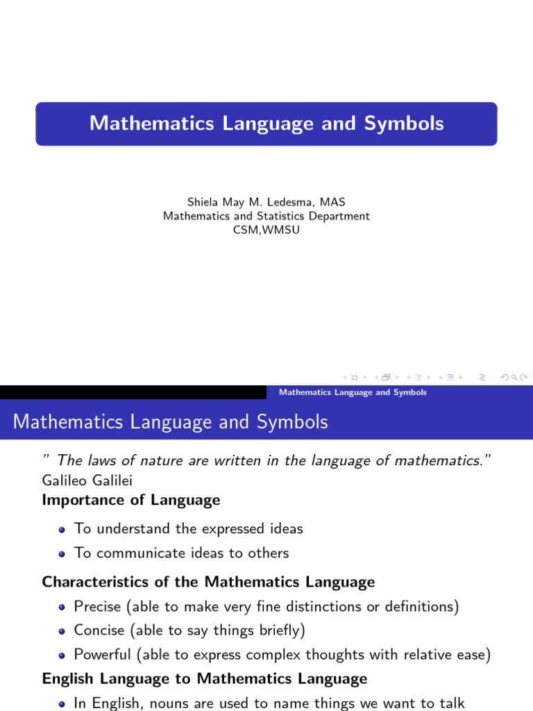 Mathematics Language and Symbols | PDF