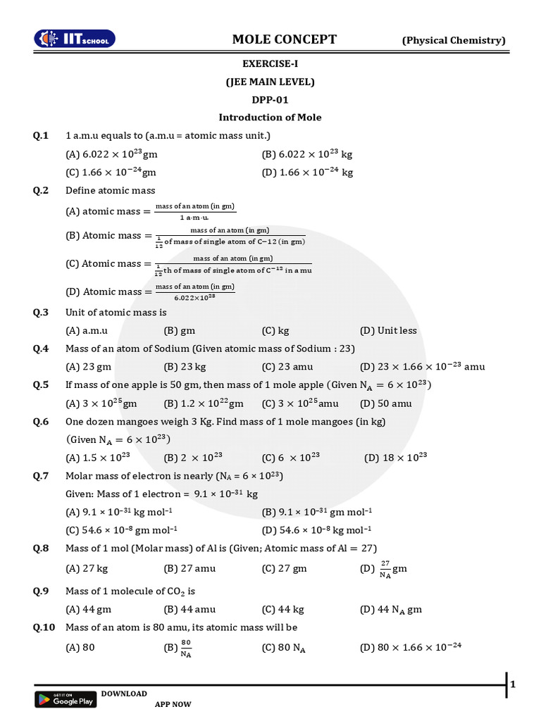 Sheet - Mole Concept | PDF
