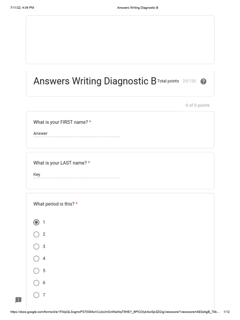 Answers Writing Diagnostic B | PDF