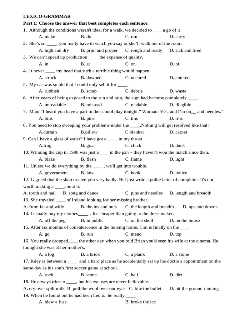 Lexico and Grammar 1,2,3. HS | PDF
