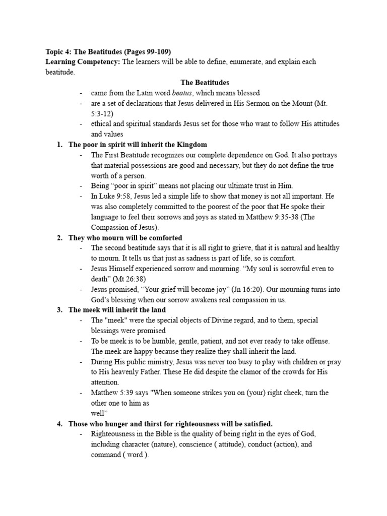 The 8 Beatitudes TOPIC 4 | PDF