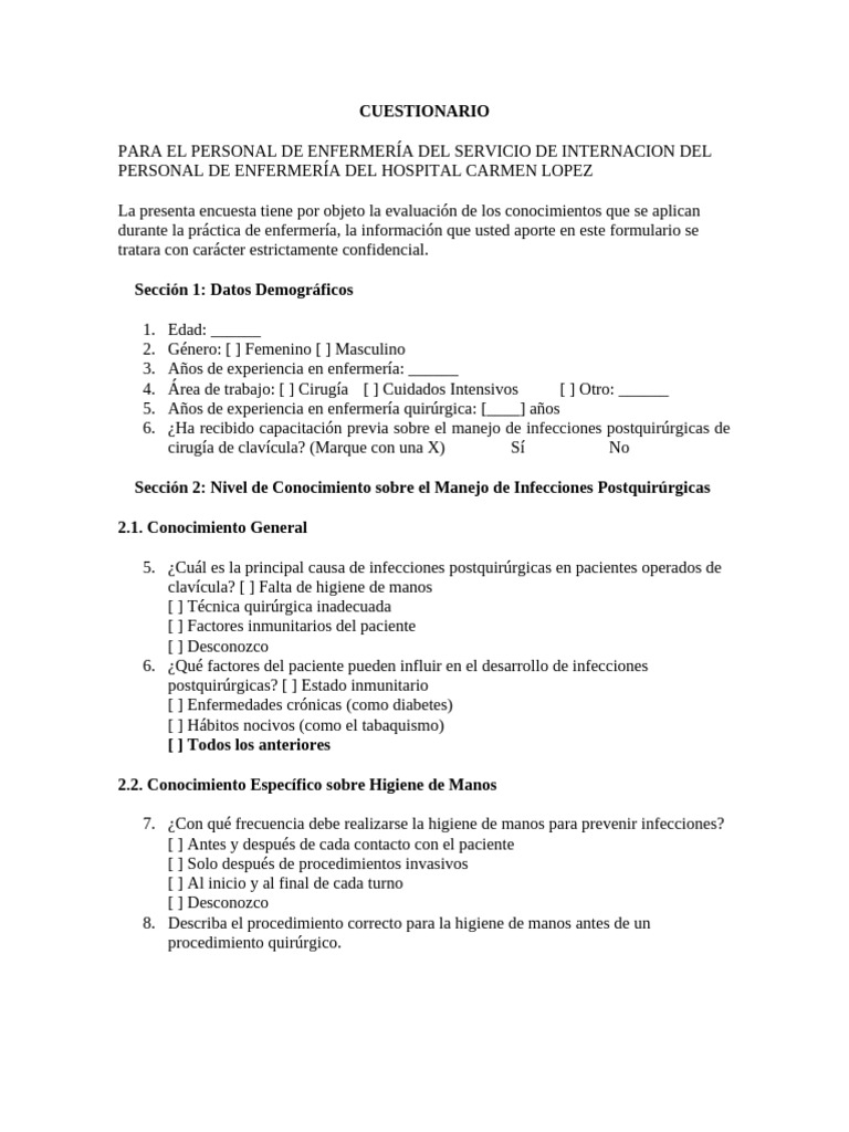 Cuestionario Personal de Enfermeria | PDF