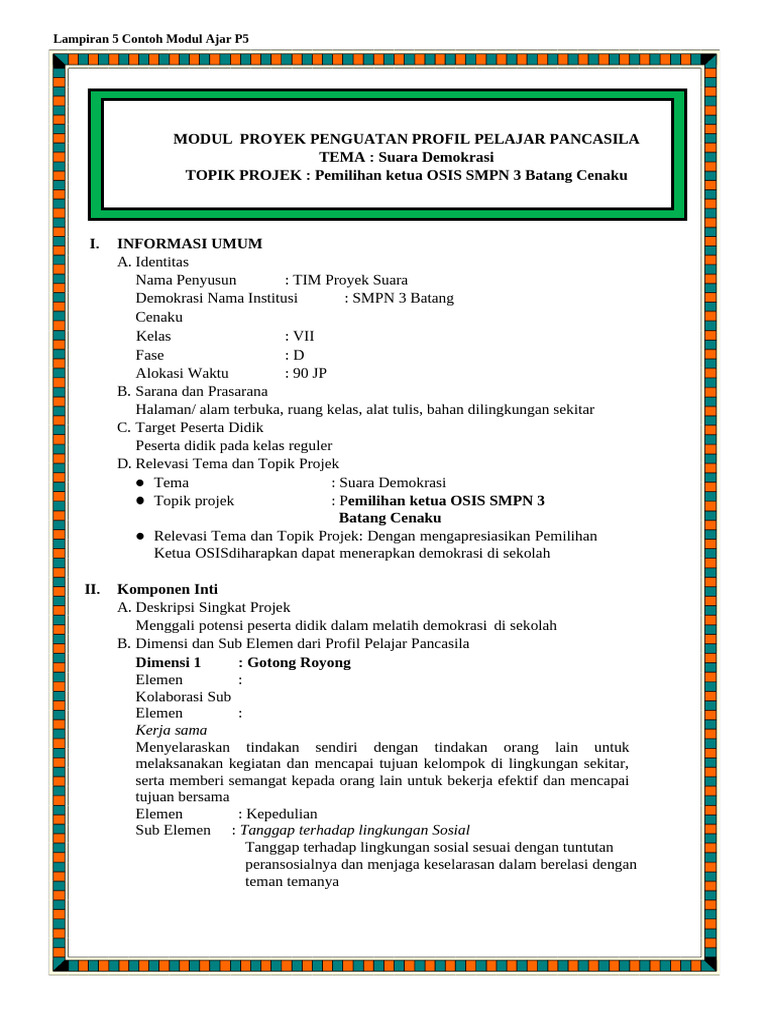 Lam 5 Contoh Modul Ajar P5 Pemilihan Ketua Osis | PDF