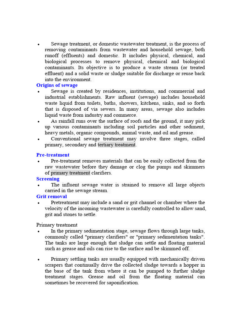 Sewage Treatment Primary, Secondary, Tertiary and Quaternary and ...