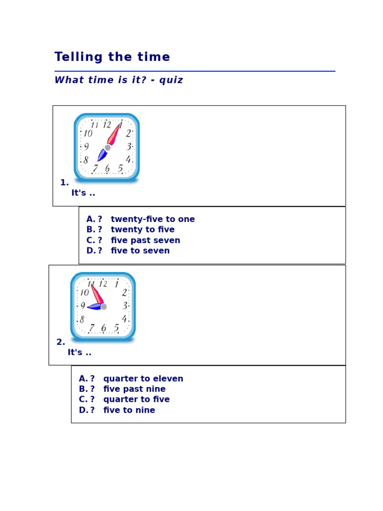 Time-Telling Quiz Questions | PDF