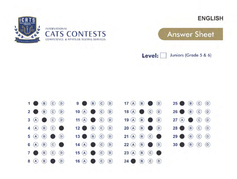 English Final Answer Sheet GRADE 5 6 | PDF