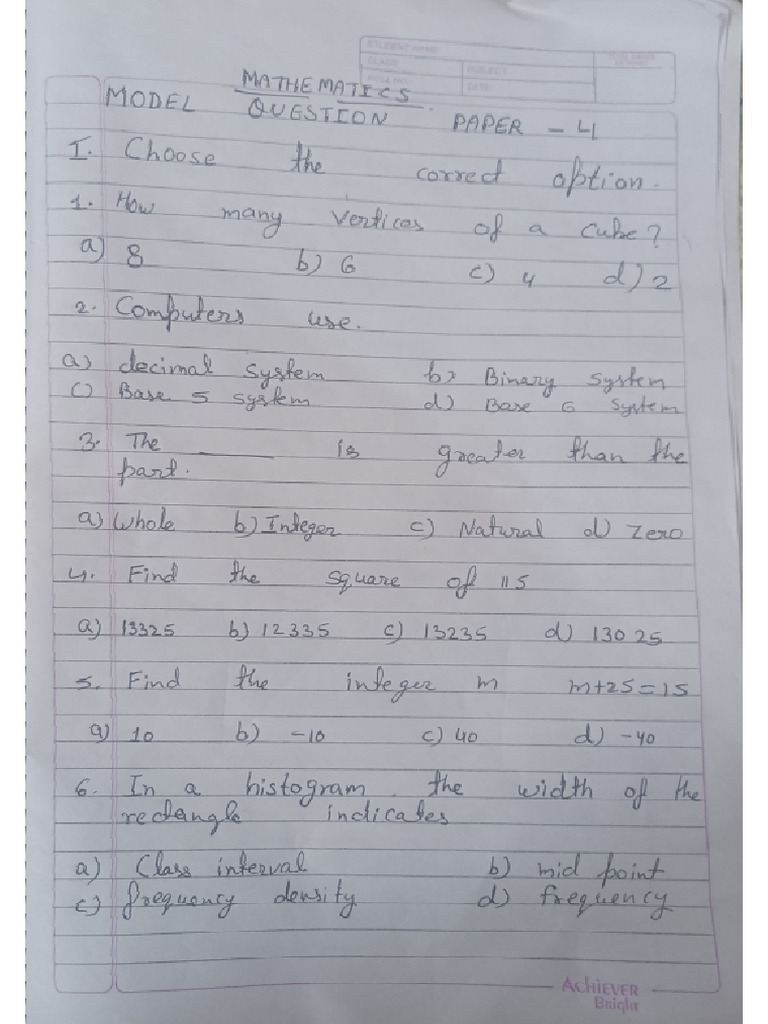 Model Question Paper - 04 | PDF