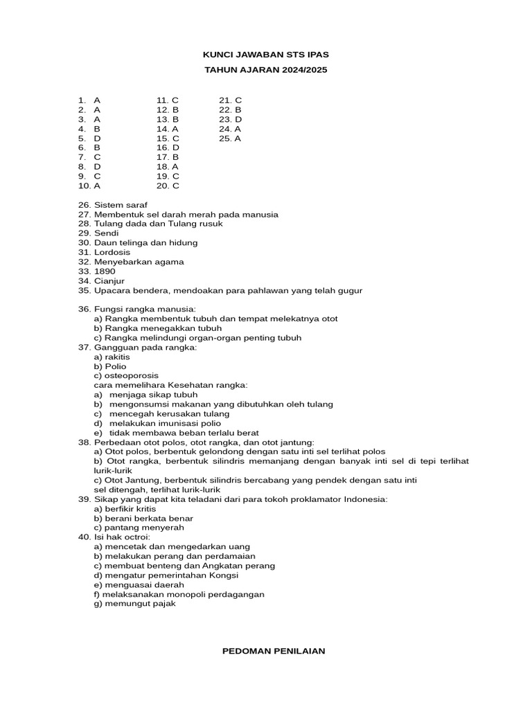 Kunci Jawaban Dan Pedoman STS Ipas | PDF