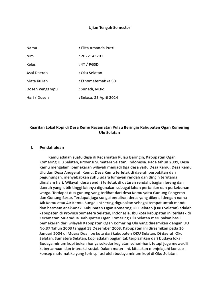 Elita Amanda Putri - Etnomatematika UTS | PDF