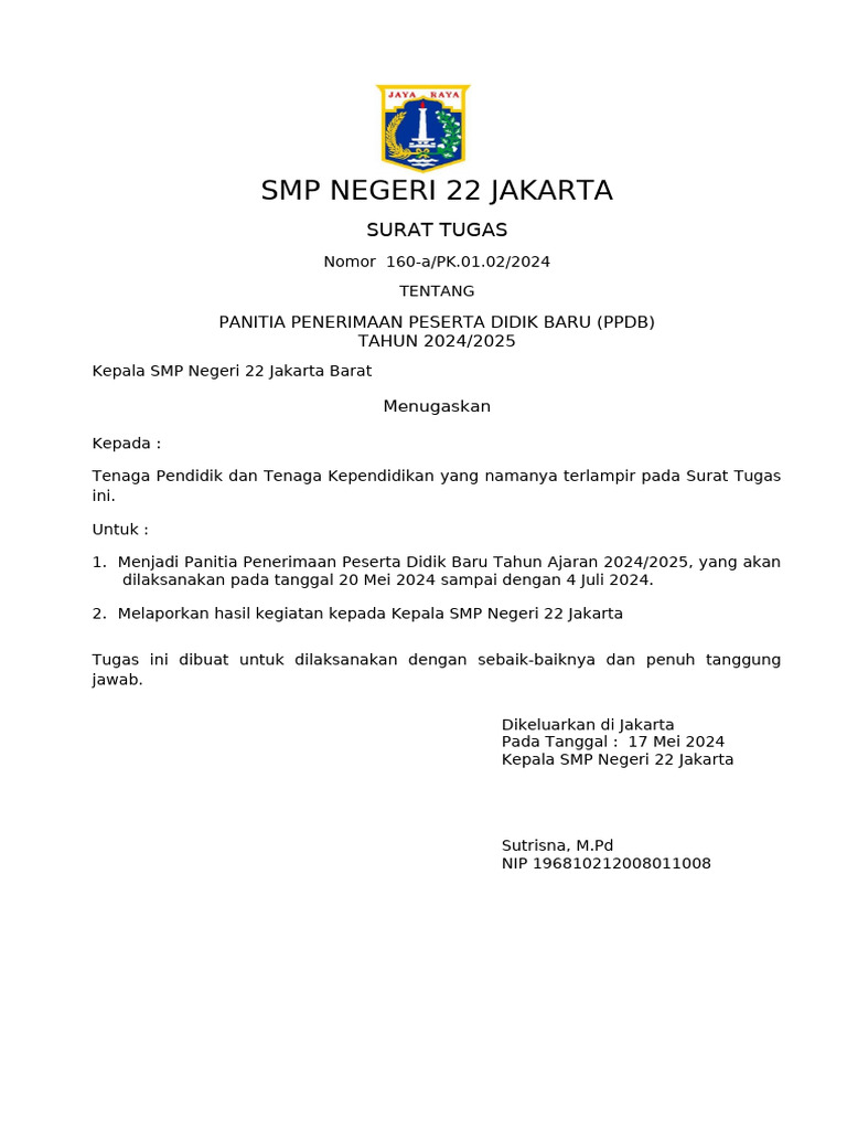 Surat Tugas Panitia PPDB | PDF