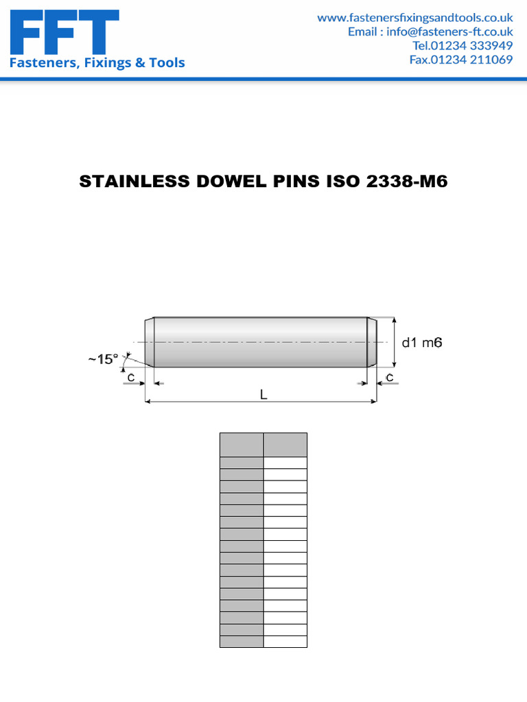 Stainless Dowel Pins ISO 2338-M6 Specs | PDF