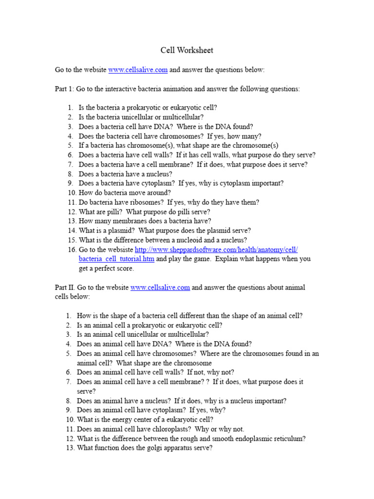 PDF Cell Worksheet | PDF