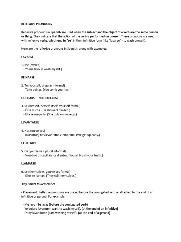 Spanish Reflexive Pronouns | PDF