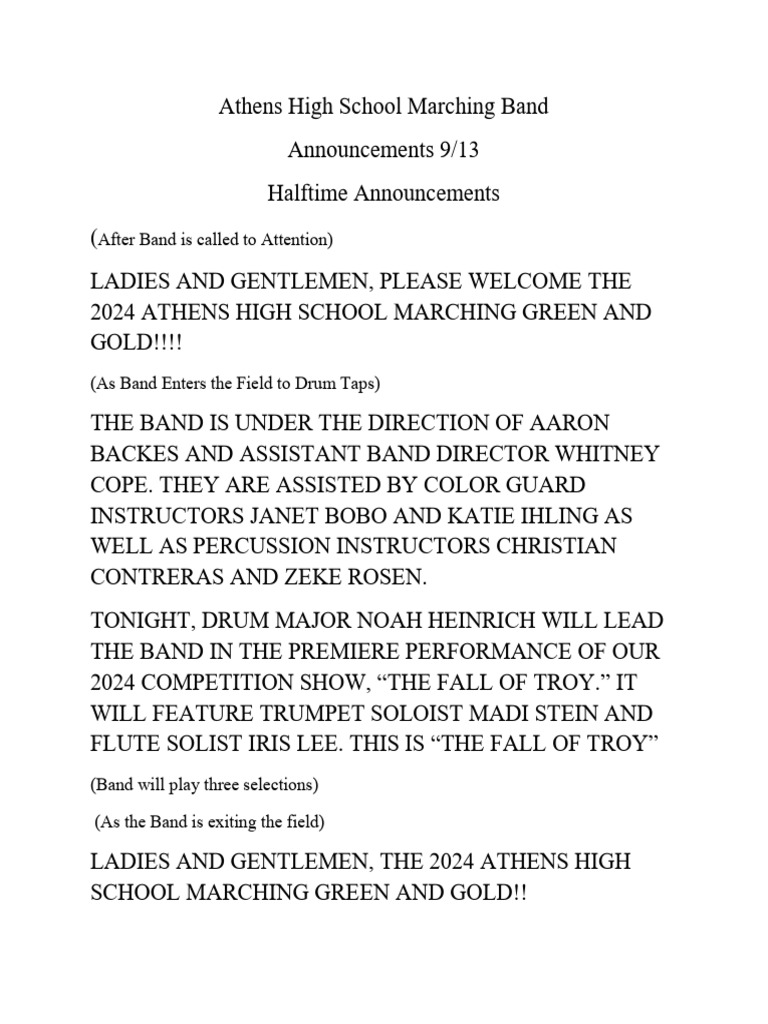 Athens Band Announcements | PDF