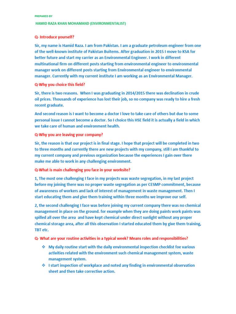 Environmental Engineer Interview Insights | PDF | Particulates | Life ...