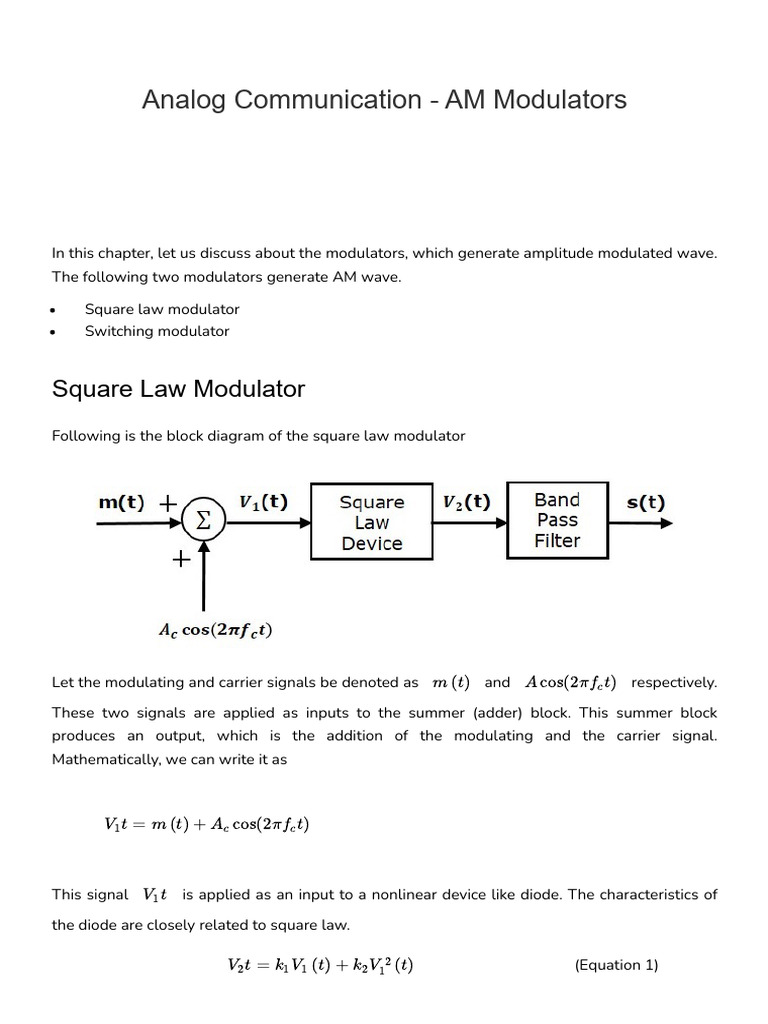 Analog Communication - AM Modulators | PDF