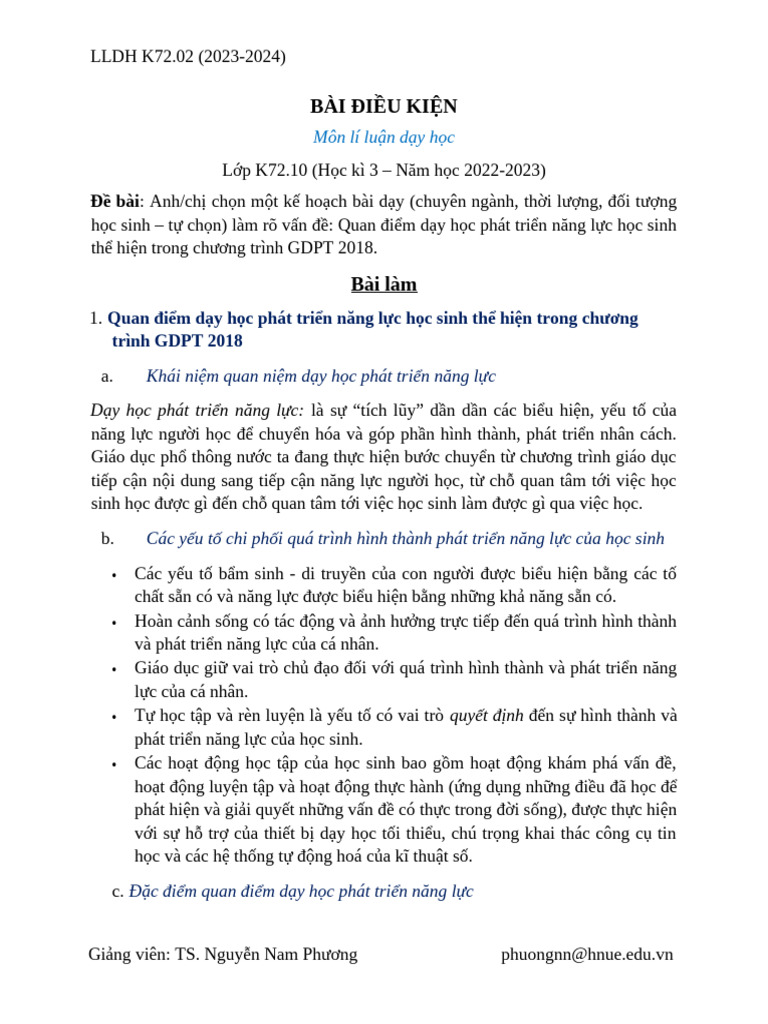 Bài Điều Kiện LLDH | PDF