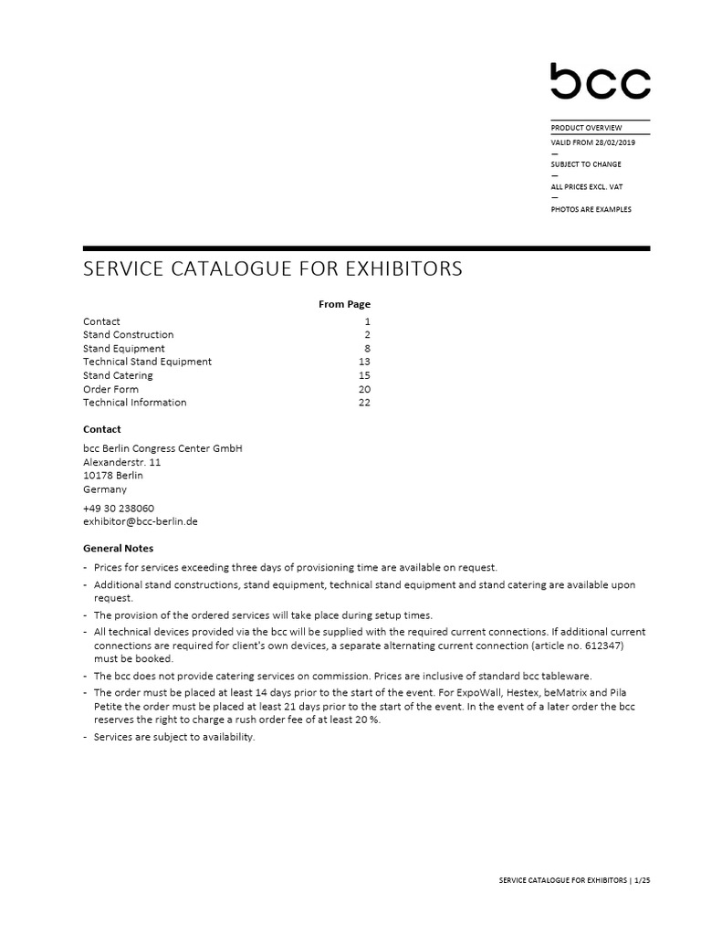 Product Overview Service Catalogue For Exhibitors 11750-051 | PDF ...