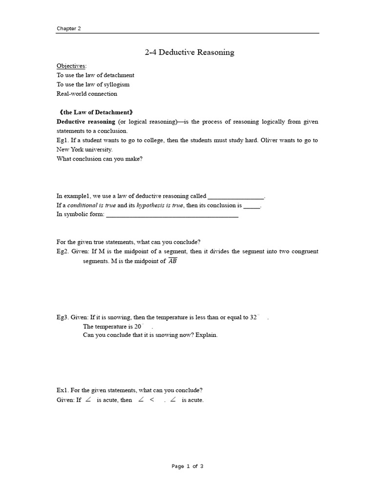 2-4 Law of Syllogism and Detachment | PDF | Deductive Reasoning | Logic