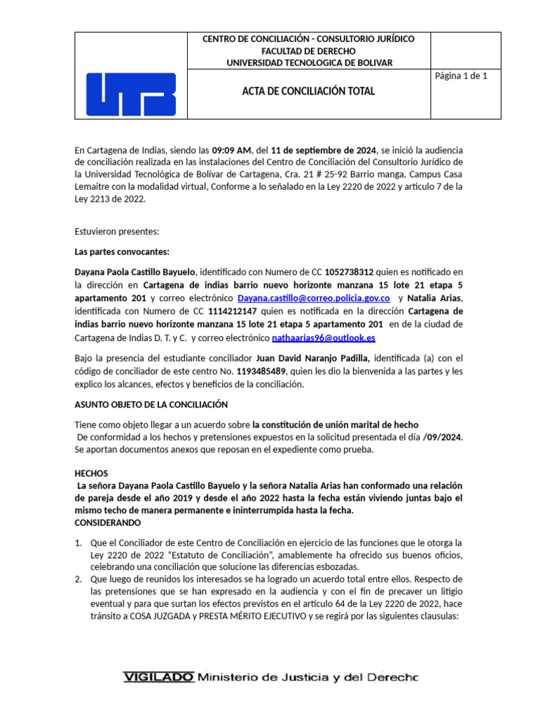 Acta de Conciliacion Total Fina | PDF