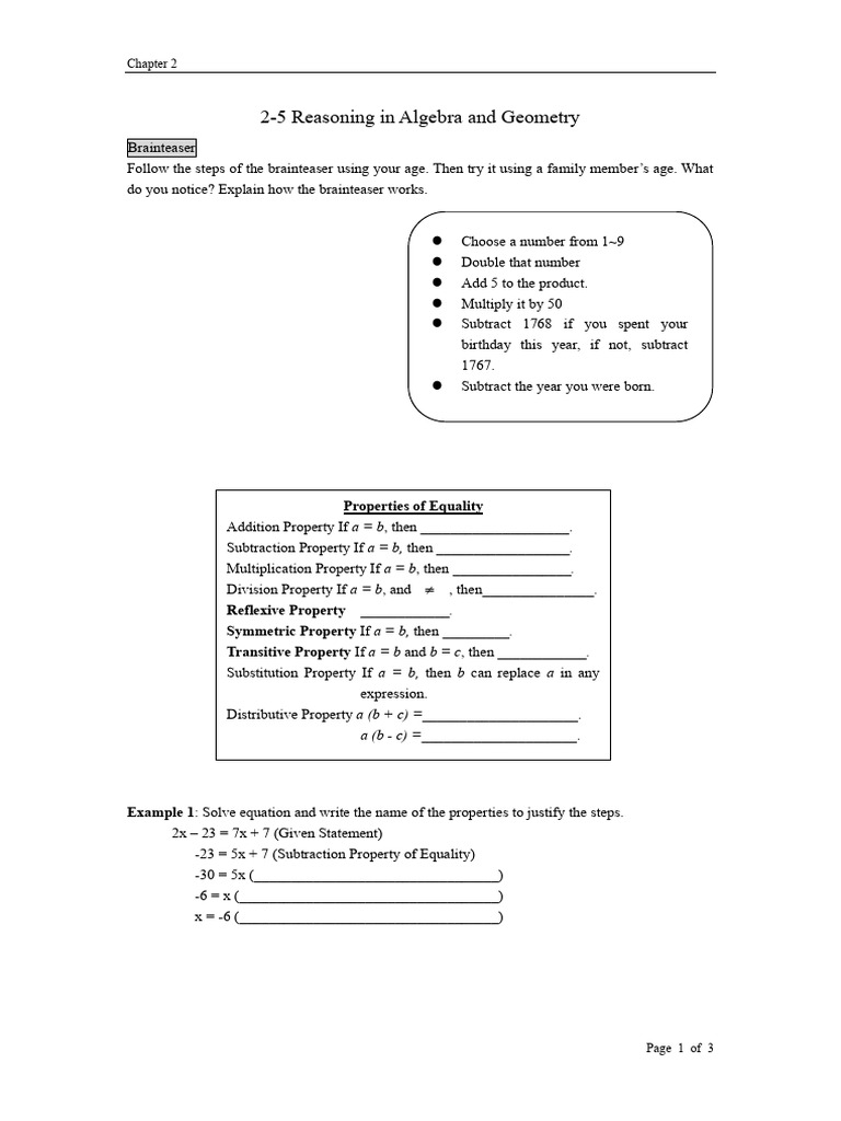 2-5 Reasoning in Algebra and Geometry | PDF | Algebra | Geometry