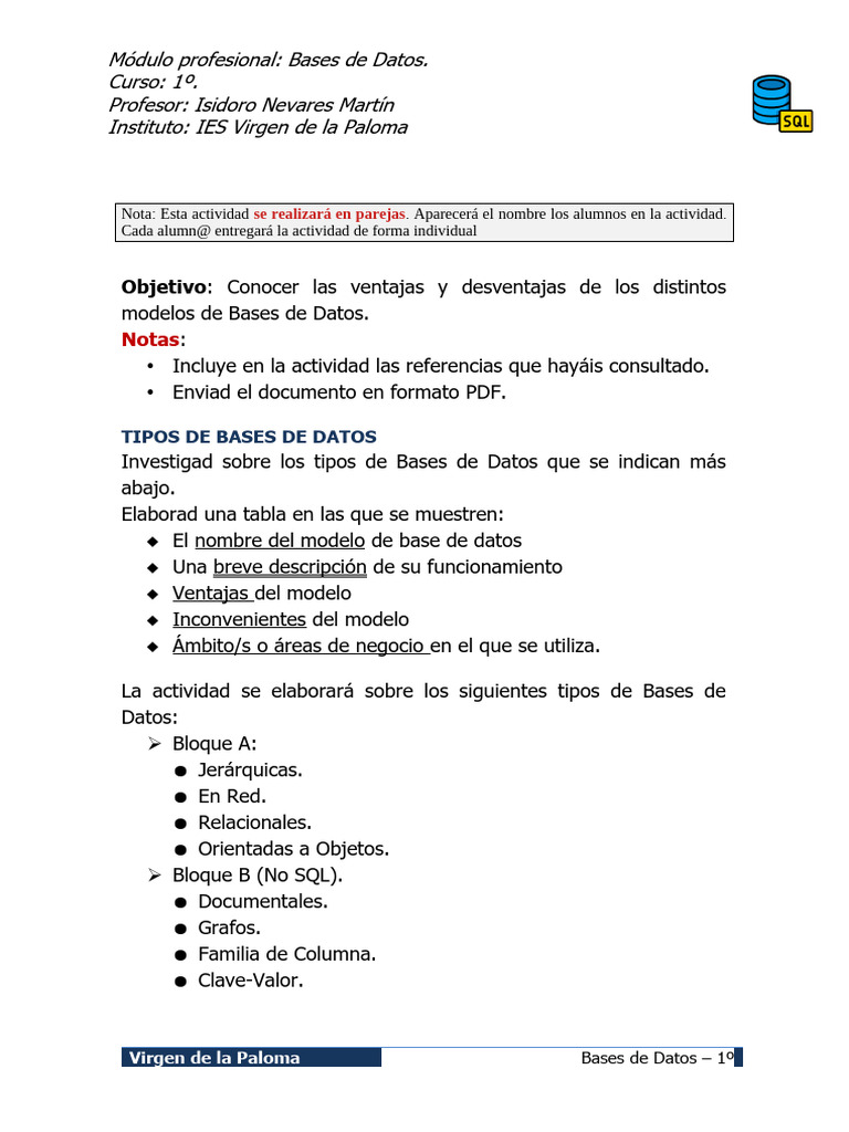 Actividad1.2 - Modelos de Bases de Datos | PDF