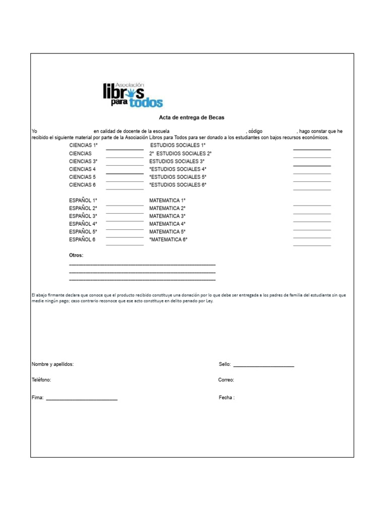 Acta de Entregas Becas Primaria | PDF