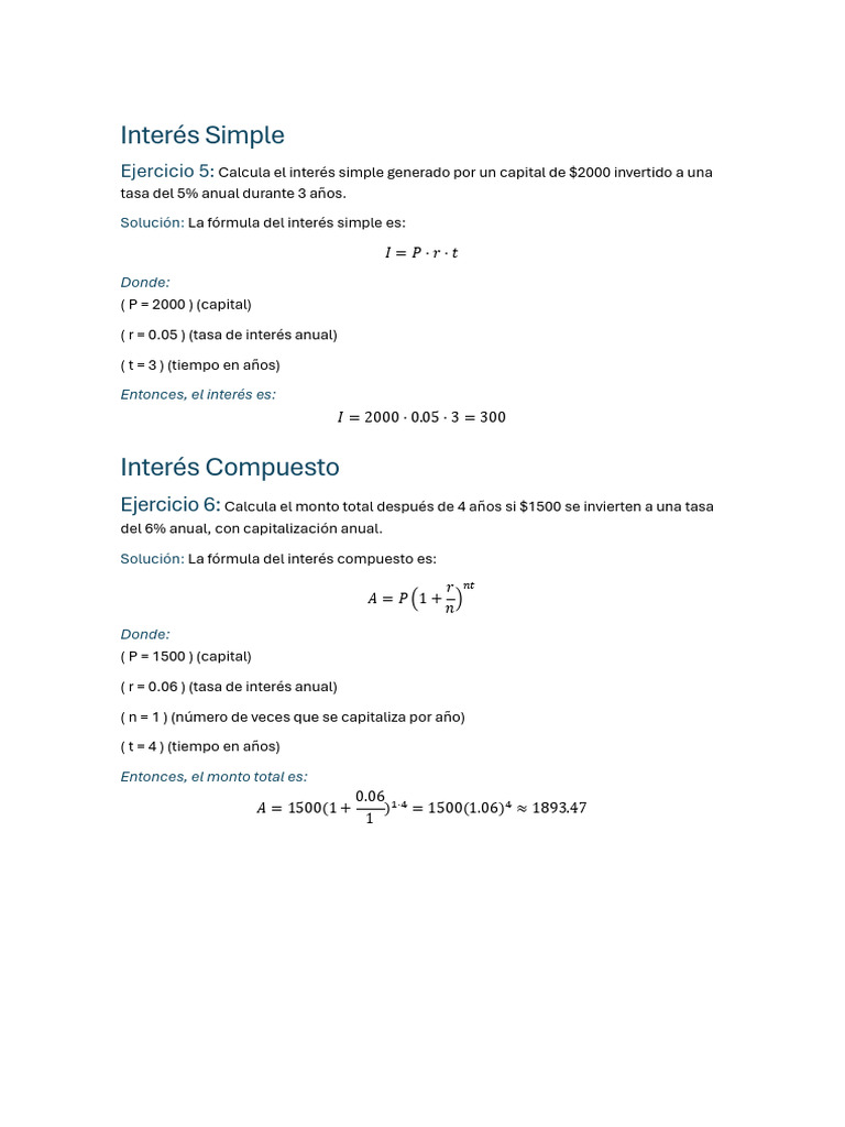 ejercicios de interés simple y interés compuesto con soluciones | PDF