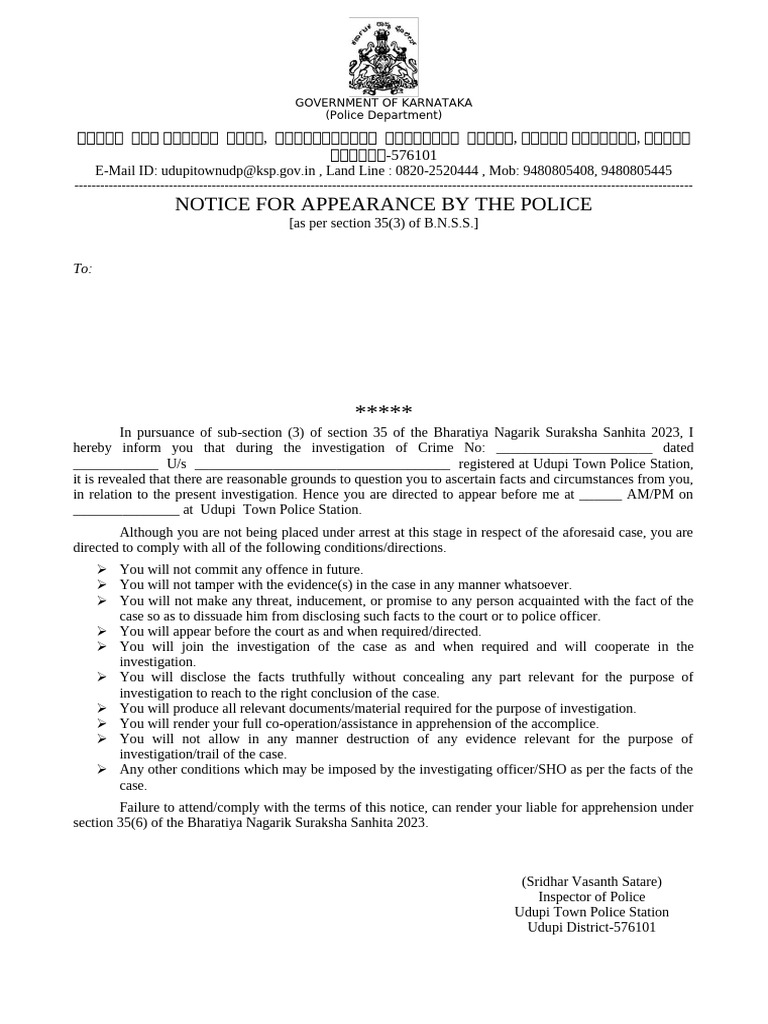 35 (3) BNSS Notice | PDF