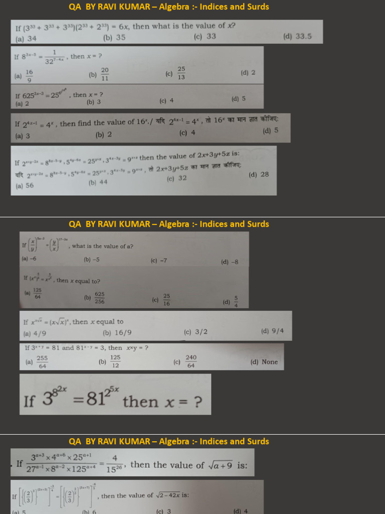 Indices And Surds Practice Sheet Pdf