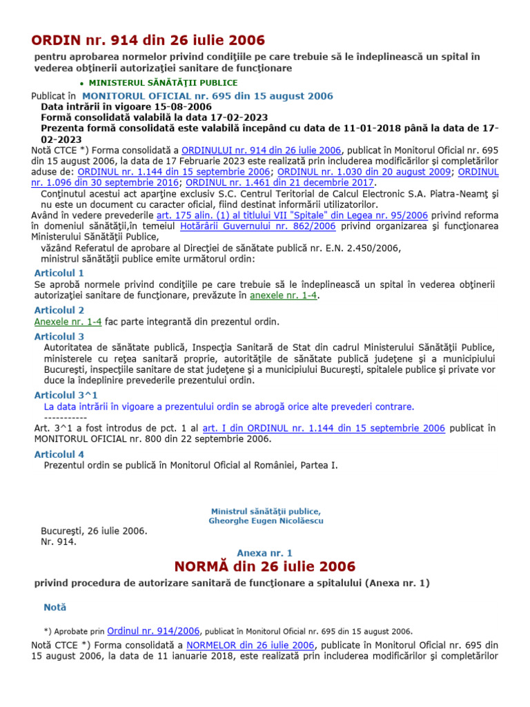 ORDIN Nr. 914 Din 26 Iulie 2006 Norme Privind Conditiile Pe Care Trebuie Sa Le Indeplineasca Un ...
