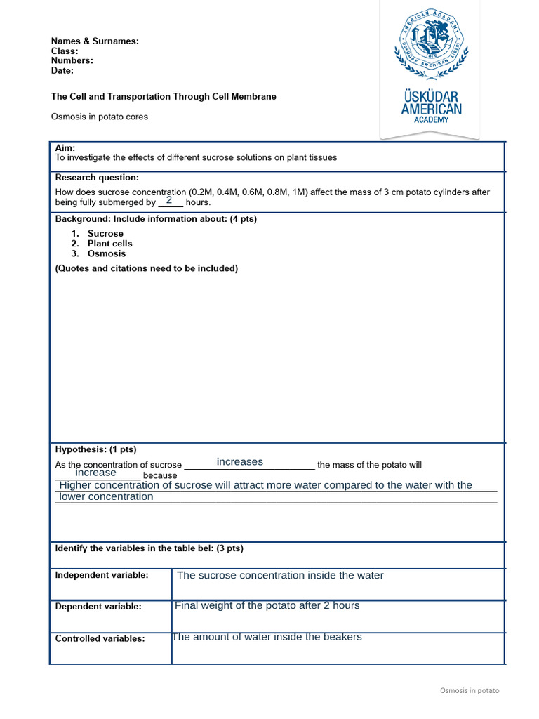 Biology Osmosis Lab | PDF