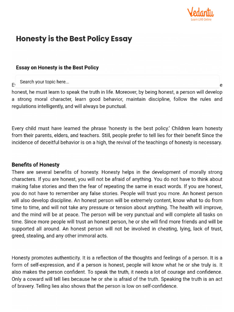 Honesty Is The Best Policy Essay | PDF