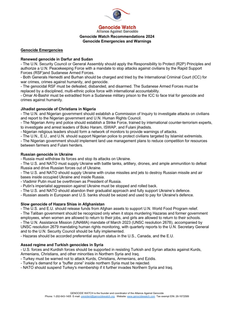 Genocide Watch Recommendations 2024 | PDF