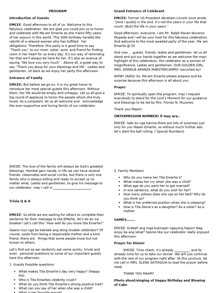 SIMPLE Script PROGRAM 50th Birthday | PDF