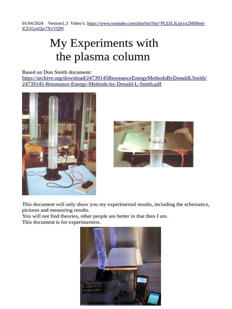 Don Smith Plasma Column Experiments | PDF | Capacitor | Teaching ...