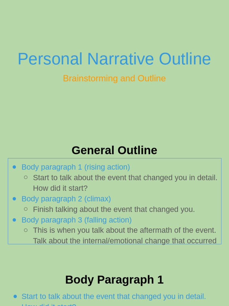 Personal Narrative Outline | PDF