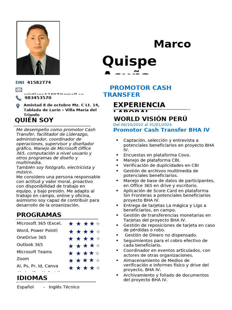 CV - Promotor CT | PDF
