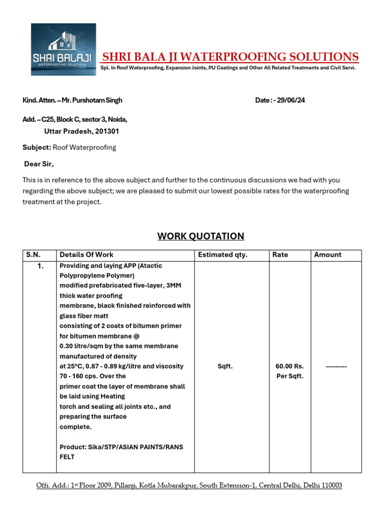 Roof Waterproofing Quotation Proposal | PDF | Materials Science ...